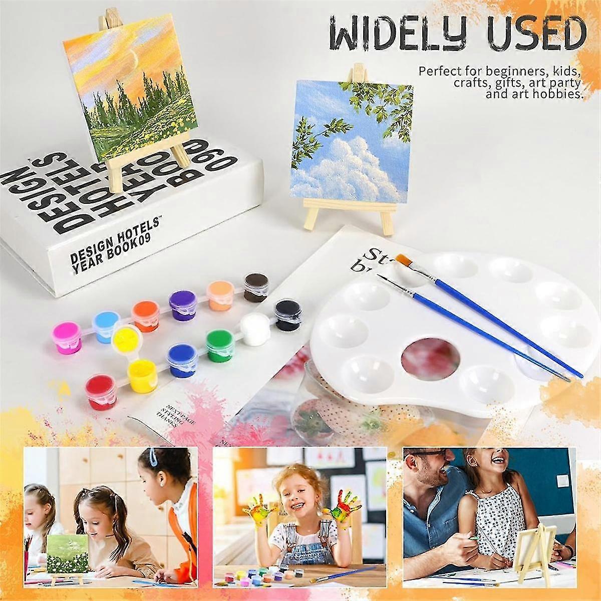 Mini Canvas and Easels with Color Palette and Paint Brushes,82 PCS ...