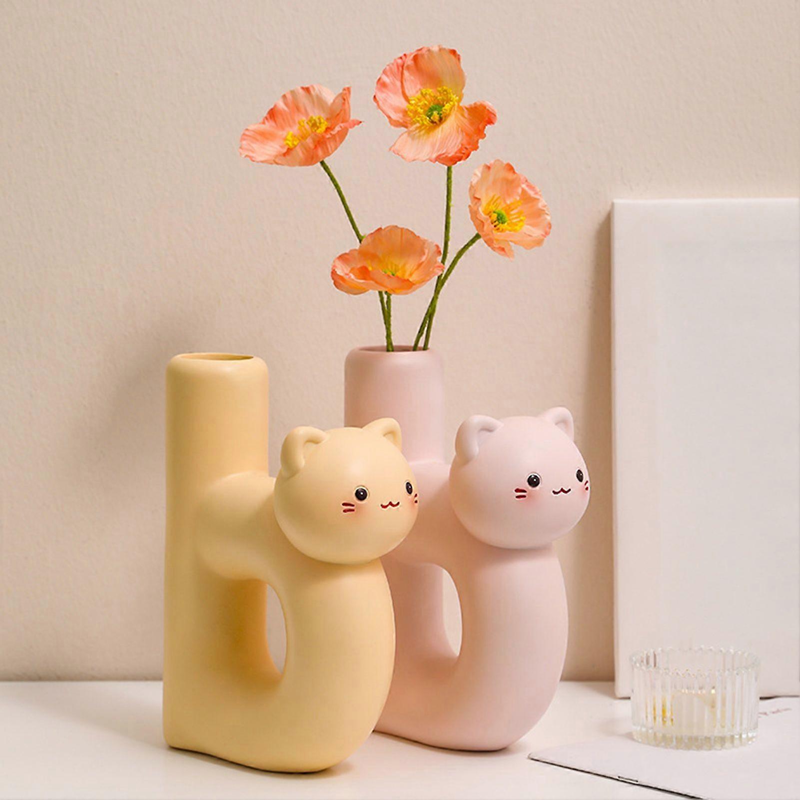 Qinghai Letter Cat Vase Resin Kitten Flower Vase Home Tabletop Decor ...