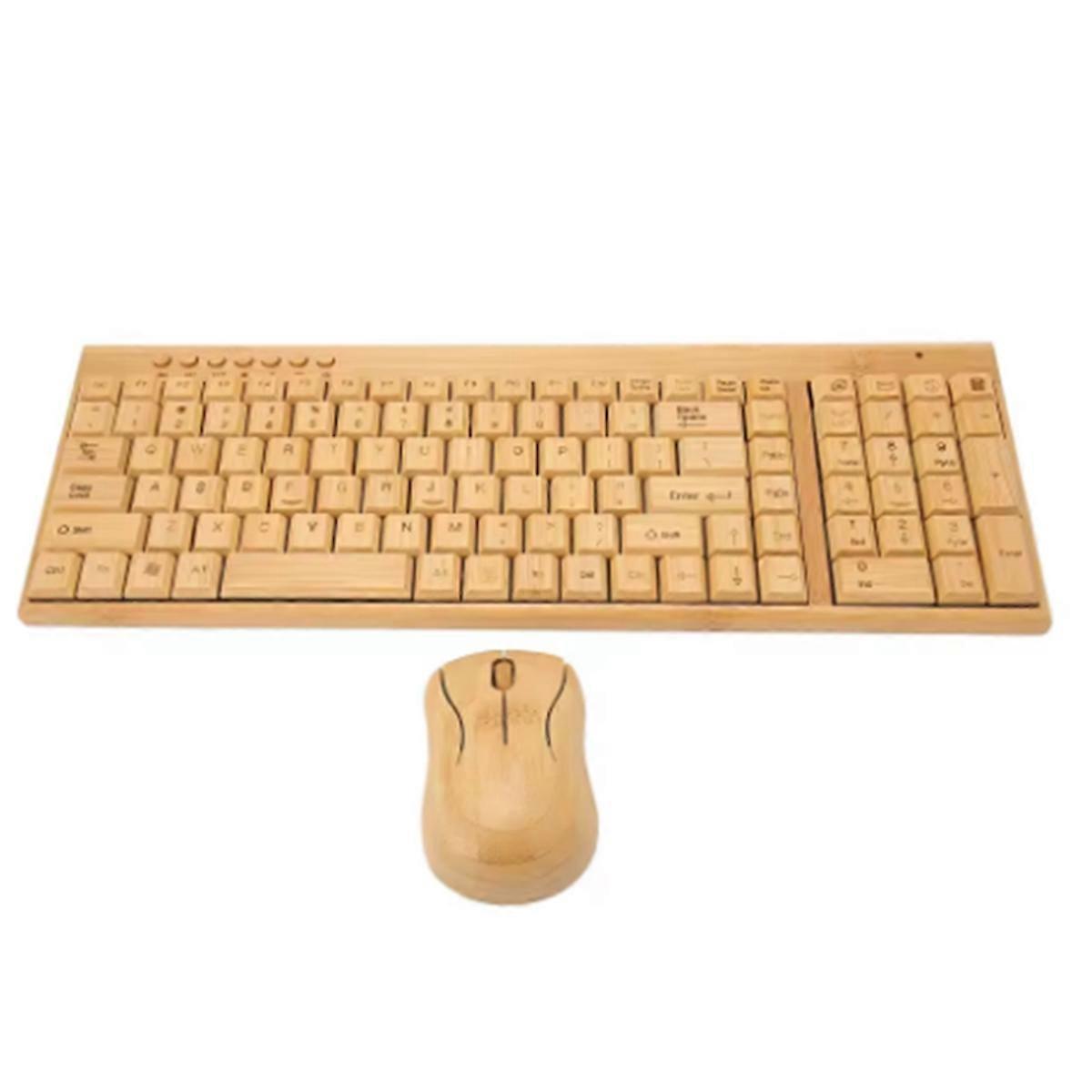 2.4GHz Wireless Keyboard Mouse Plug and Play Bamboo Wood Computer ...