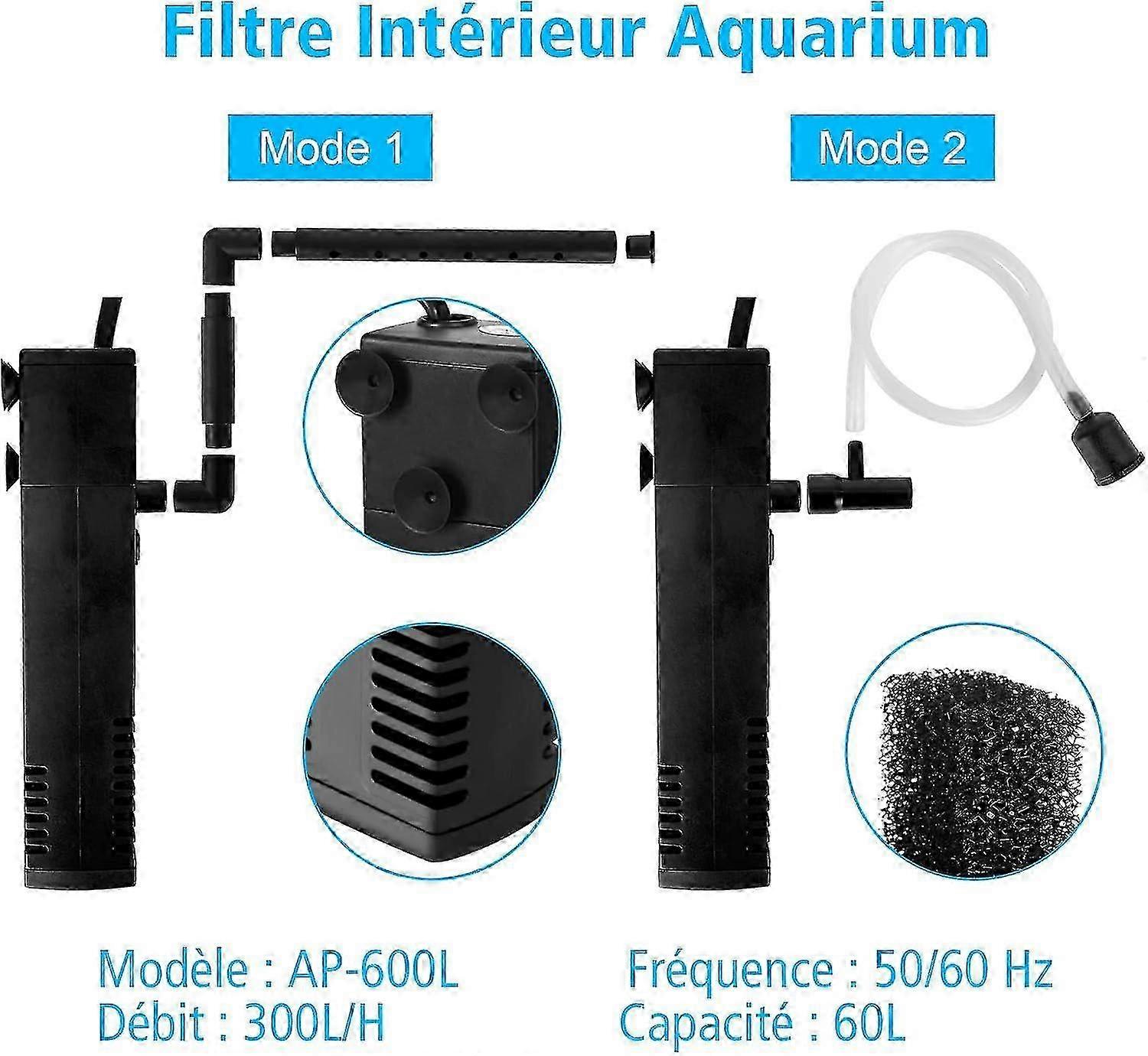 Aquarium Water Flow Filter 4W 300L/H Aquarium Internal Filter 60L ...
