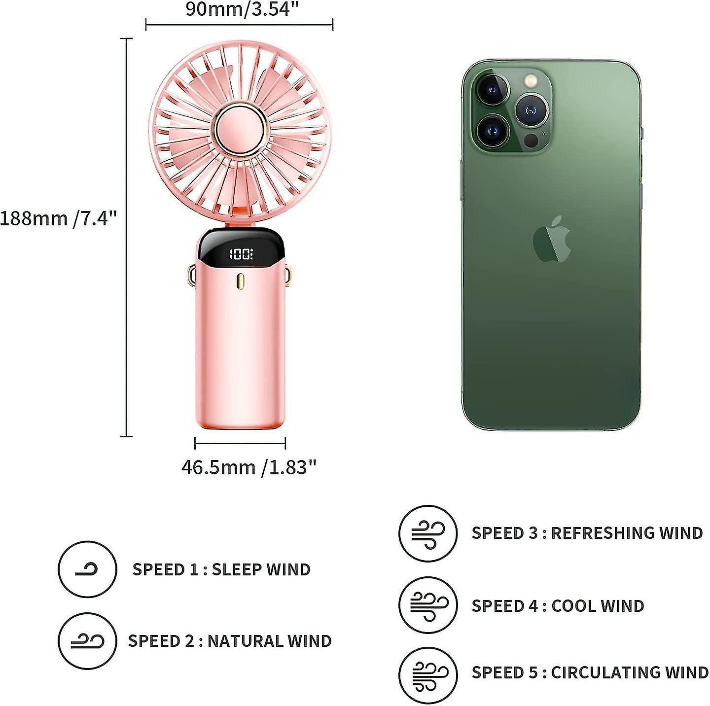 Portable Fan, Handheld Fan Personal Fan 5000mah Rechargeable 5 Speed ...