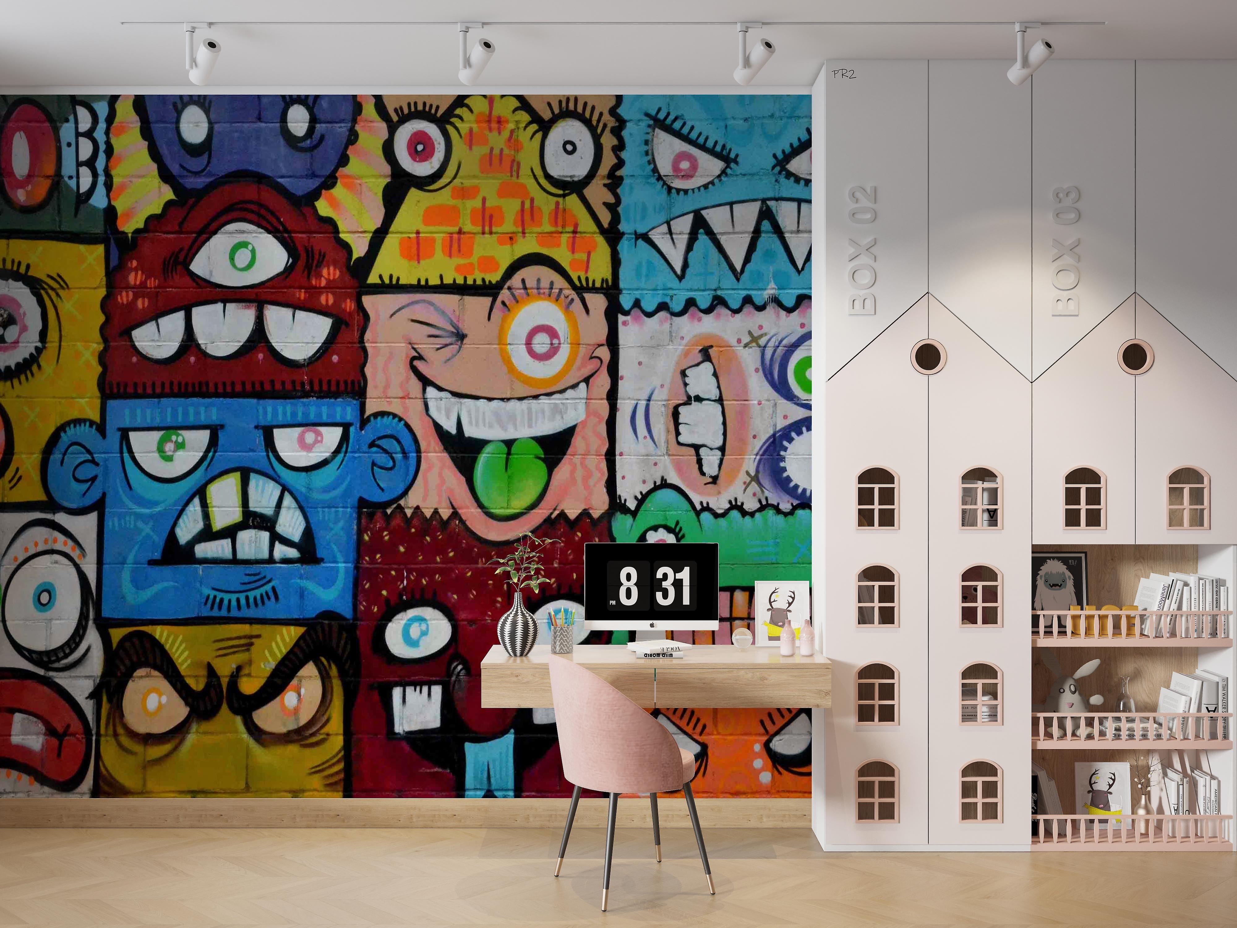 3D abstract graffiti block monster wall mural wallpaper gd 3788 | Fruugo DK