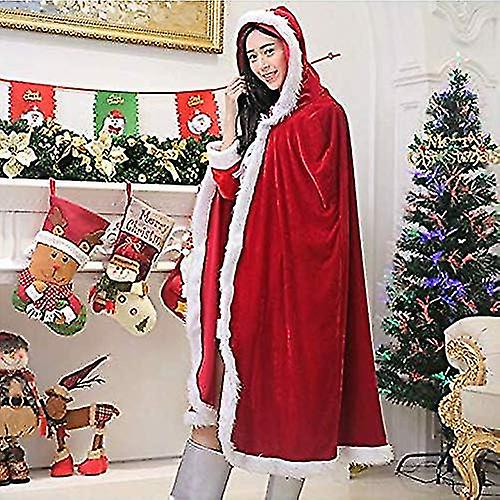 En's Christmas Cloak Velvet Mrs. Santa Claus Hooded Cape Robe Halloween ...