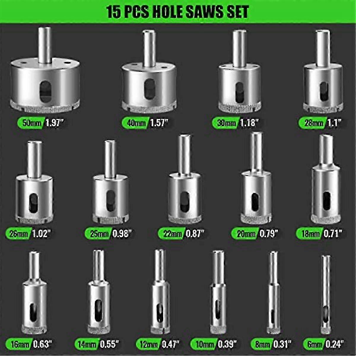 For Diamond Hole Saw Kit 17pcs - with Drill Bits and Double Suction ...