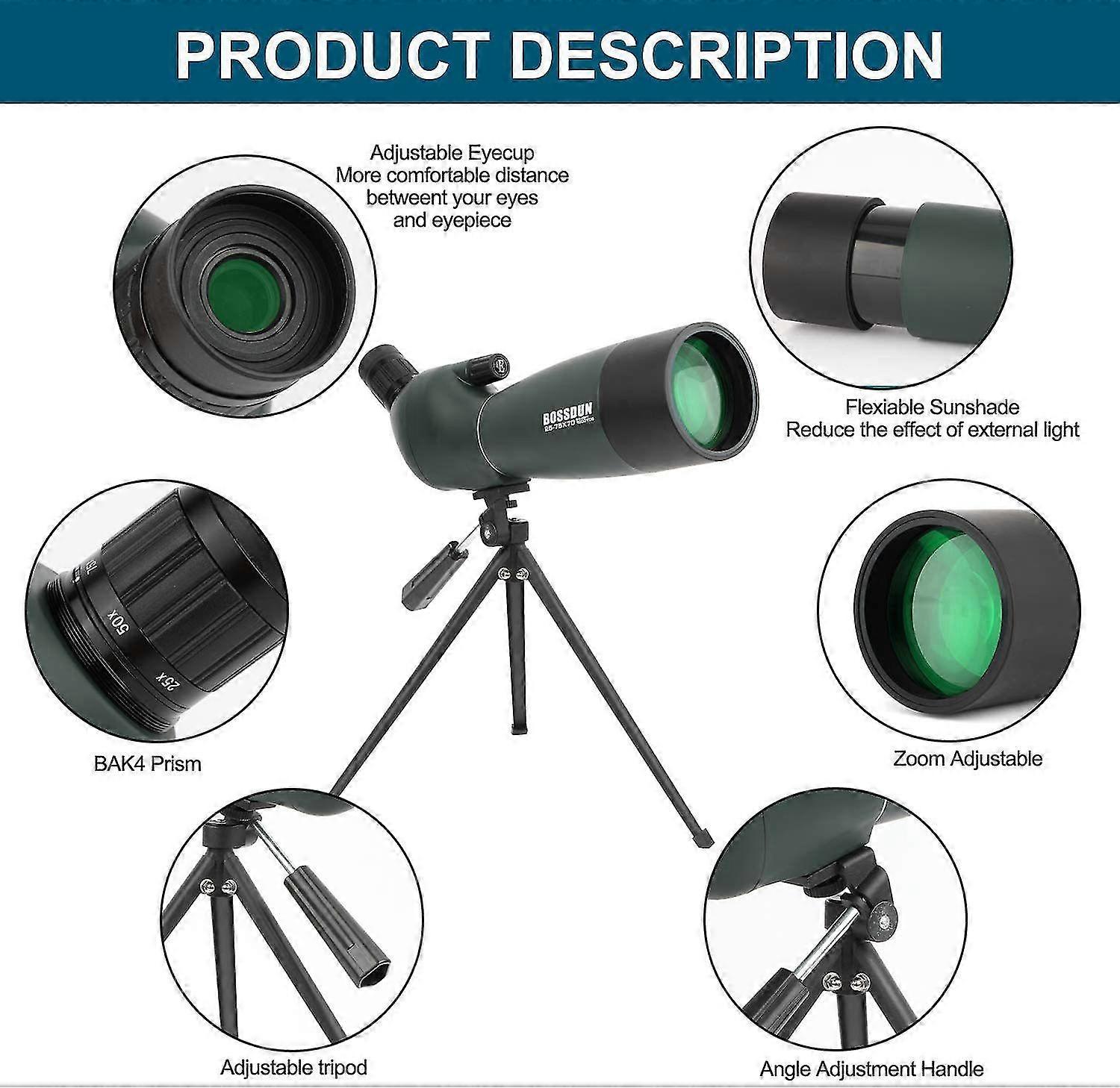 25-75x70 Spotting Scope med stativ, BAK4 Prisma Scope för fågelskådning ...