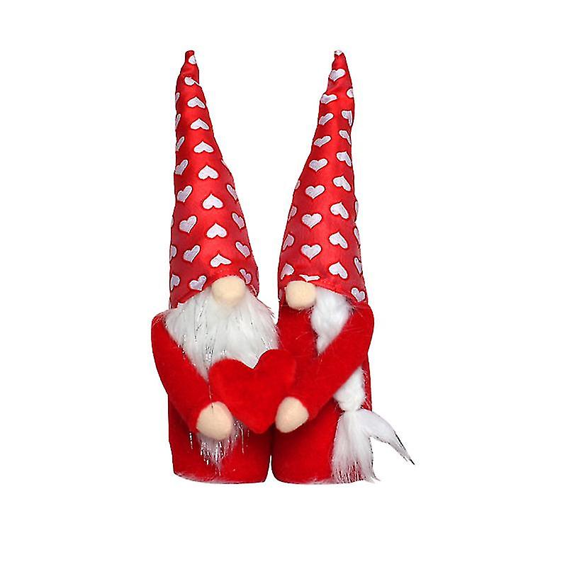 2pcs Plush Faceless Dolls Heart Printed Red White Pointed Hat Cute Doll ...