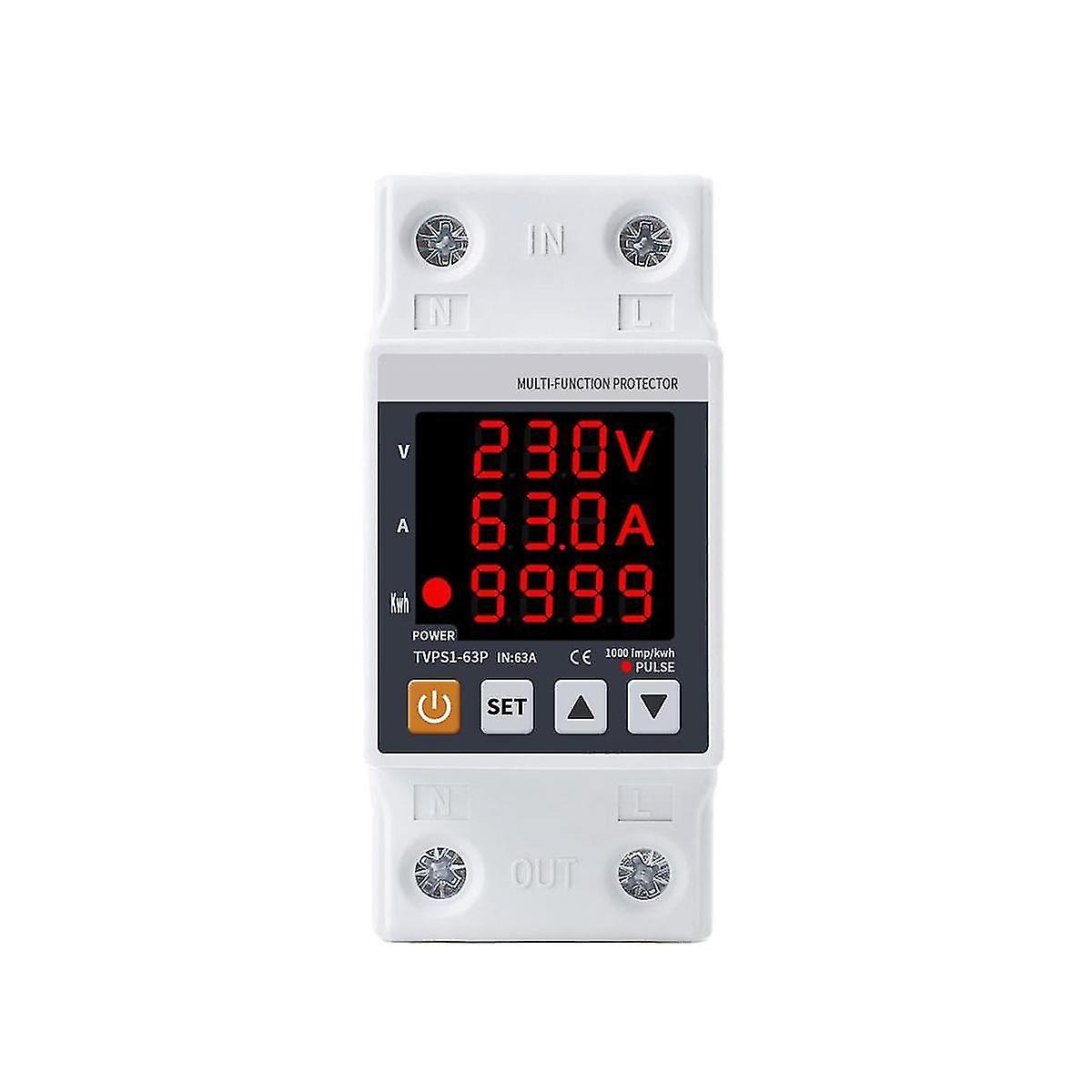 2p 63a 230v 3in1 Display Din Rail Adjustable Over Under Voltage Surge ...