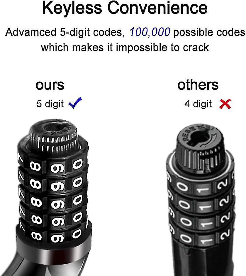 Bike Lock 4 Feet Bike Locks Cable High Security 5 Digit Resettable ...