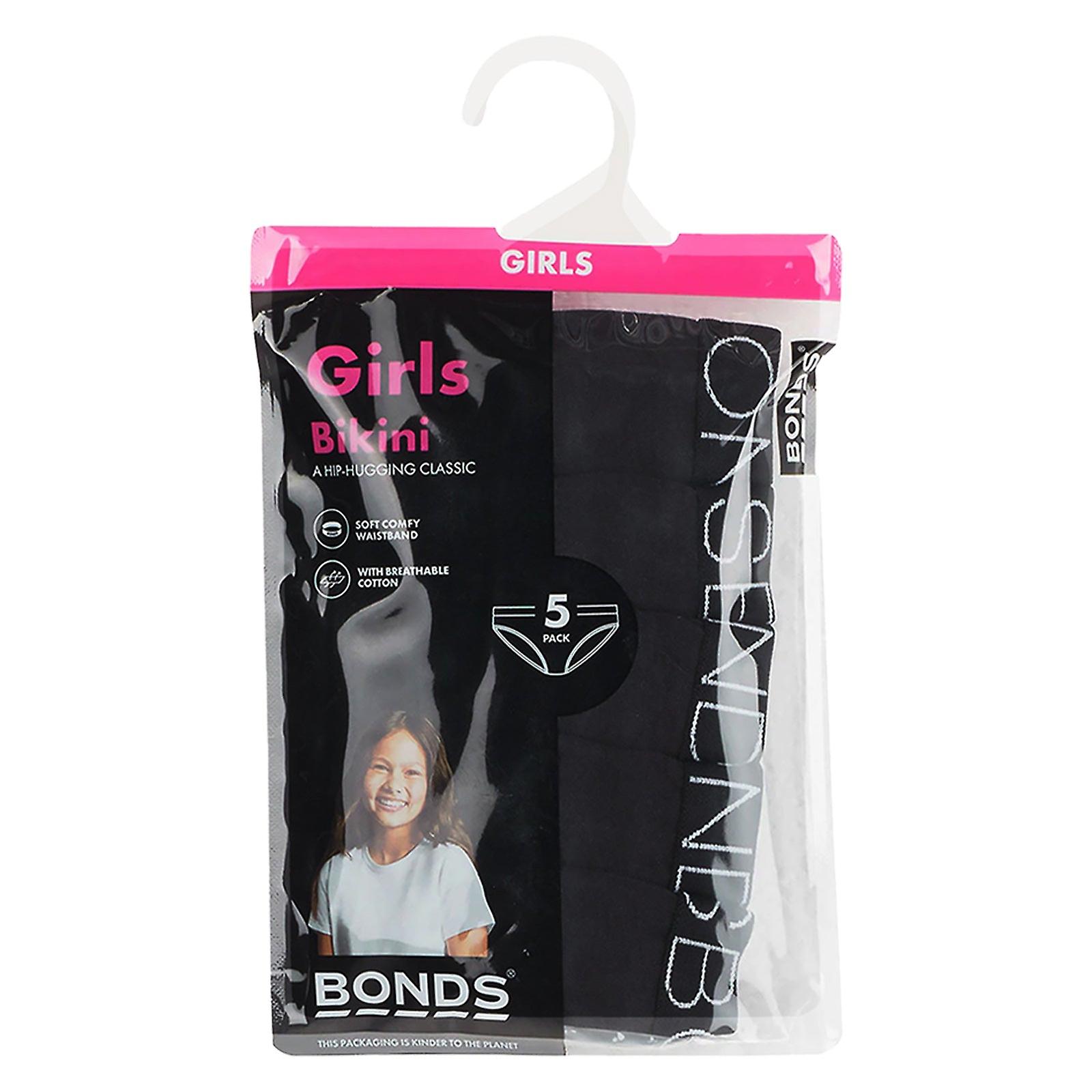 5 Pack Bonds Girls Bikini Kids Black Comfy Cotton Briefs Undies ...