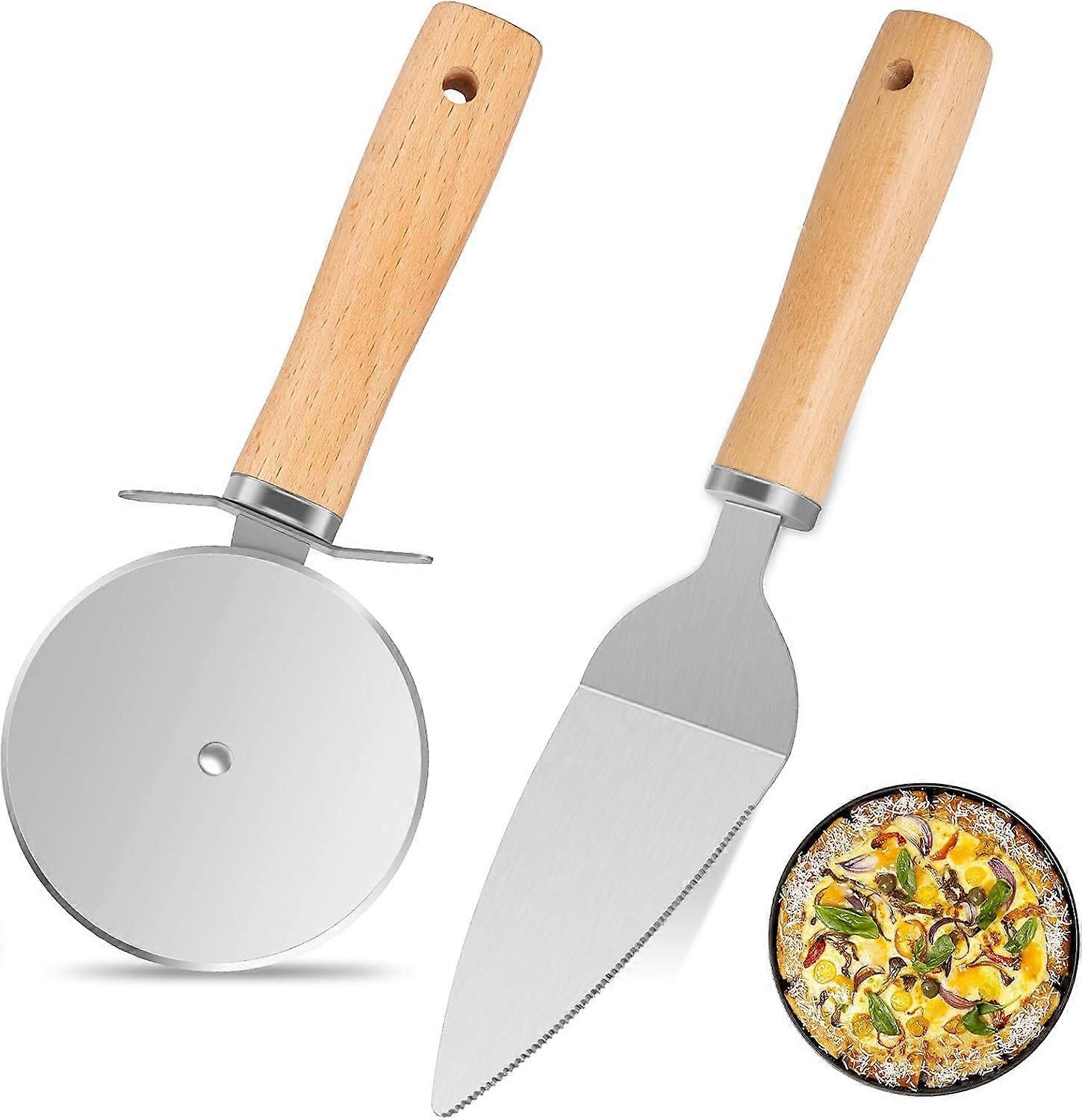 Pizza Cutter Set of 2, Pizza Roller and Pizza Shovel with Stainless ...