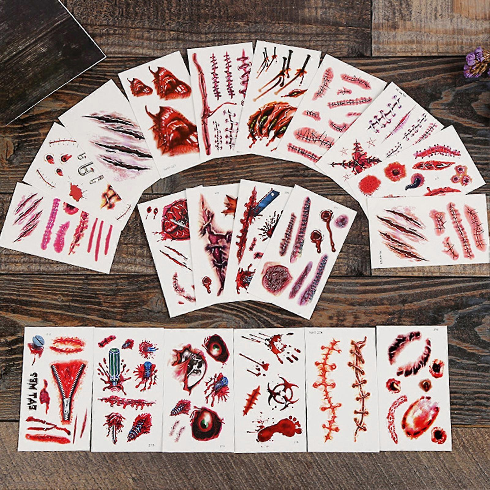20Pcs Tattoo Stickers Realistic Fake Blood Scars Cuts Injuries ...