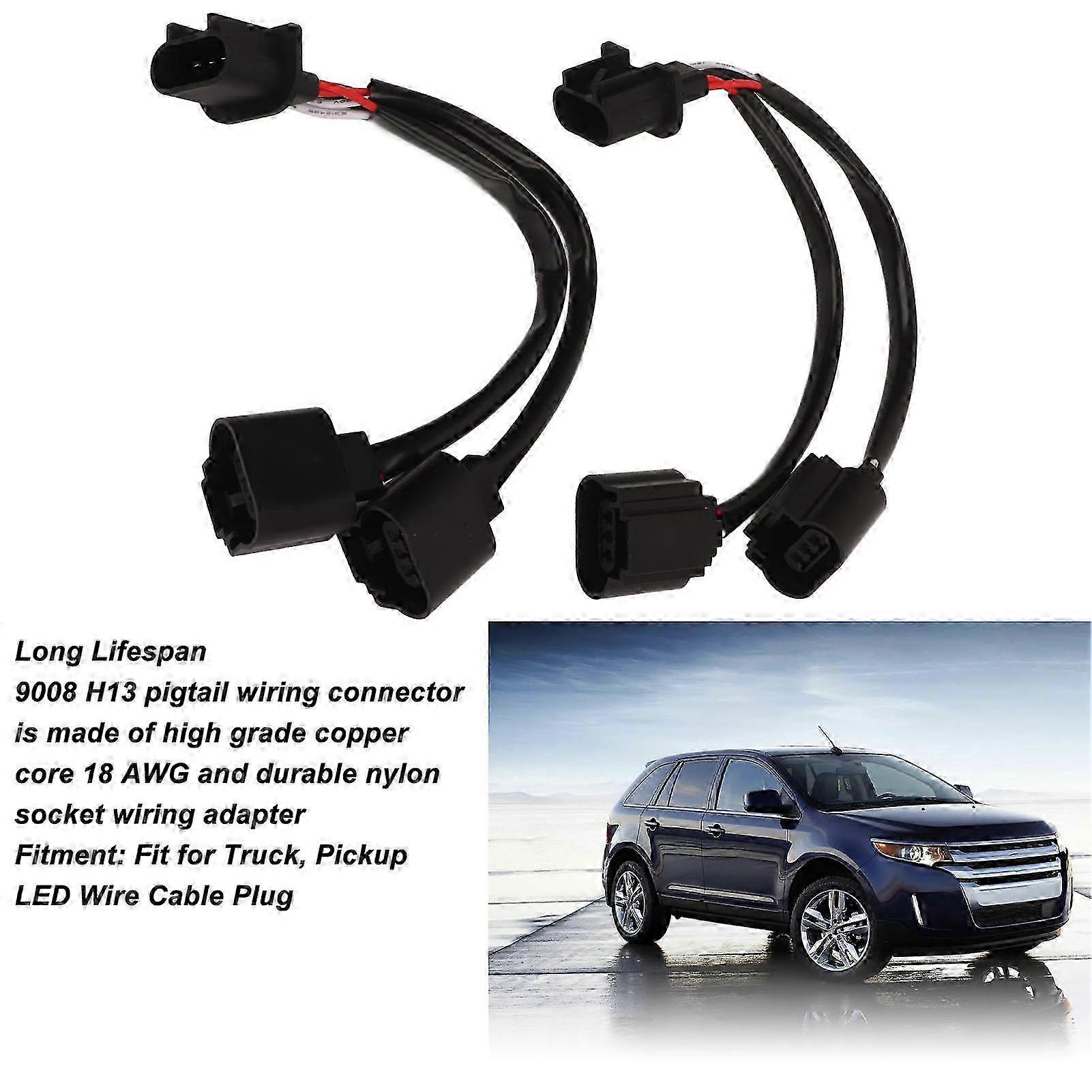 2Pcs 9008 H13 Headlights Conversion Wiring Harness Socket Adapter Male ...