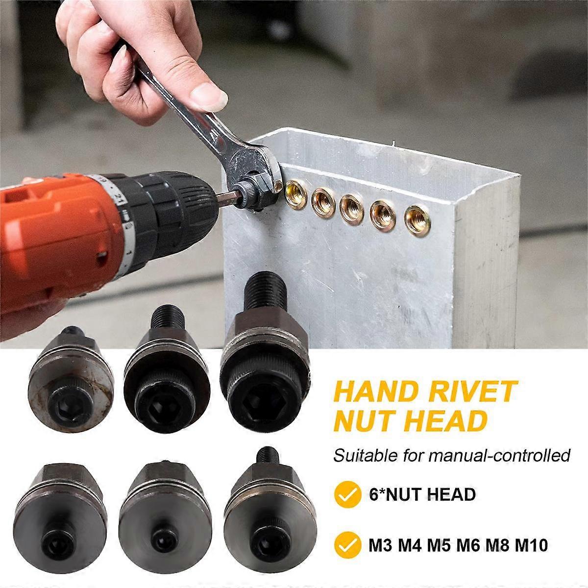 6Pcs Hand Rivet Tool Steel Set Manual Riveter Replace Tip Nut M3//M5/M6 ...