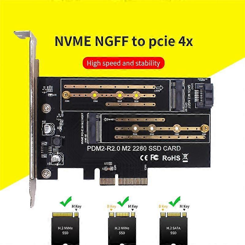 PCIE Adapter Board Dual M.2 NVME to Pcie 4X M2 SSD Adapter B/M Key ...