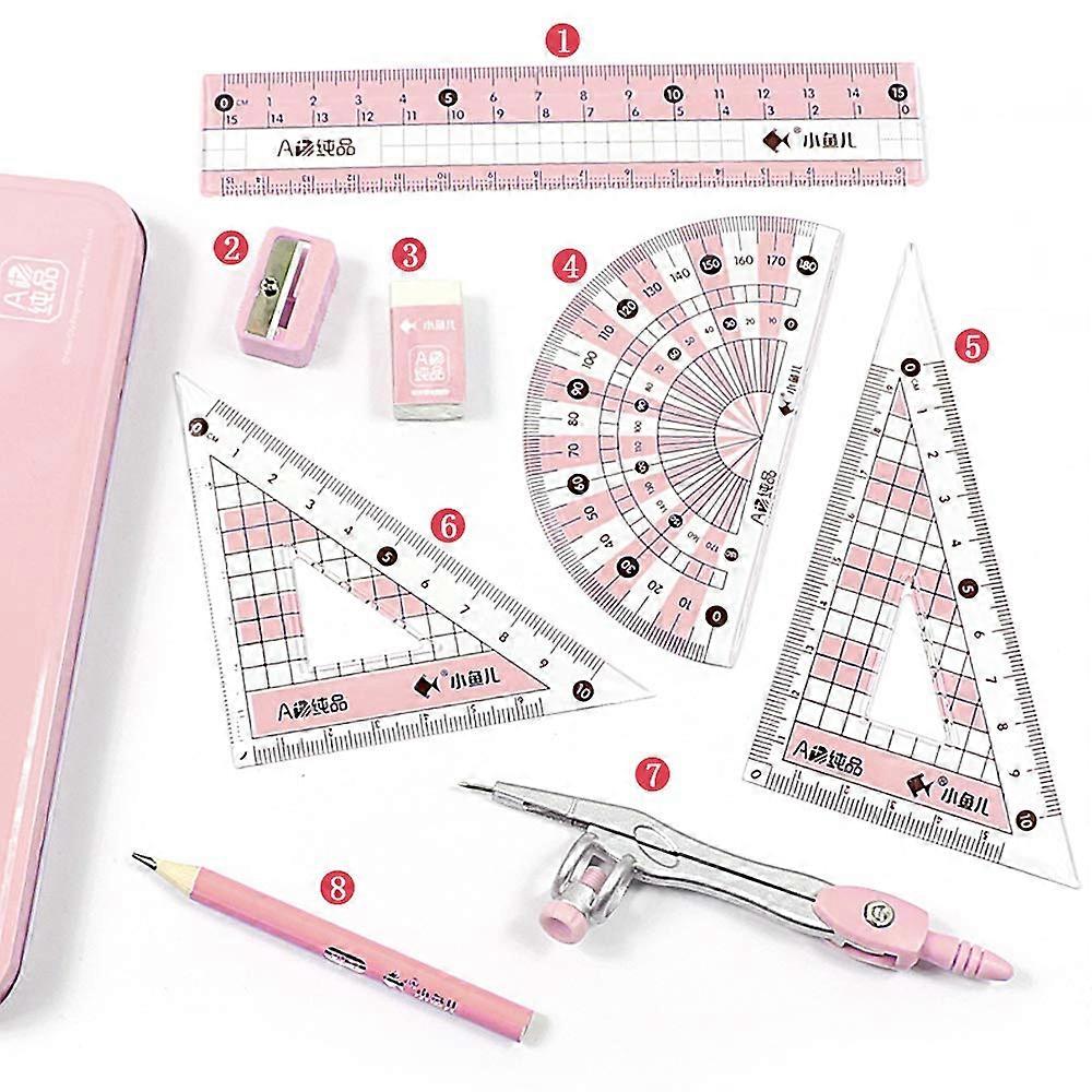 Maths Set, 8 PCS Geometry Sets, Metal Durable Outer Box Set, Protractor ...