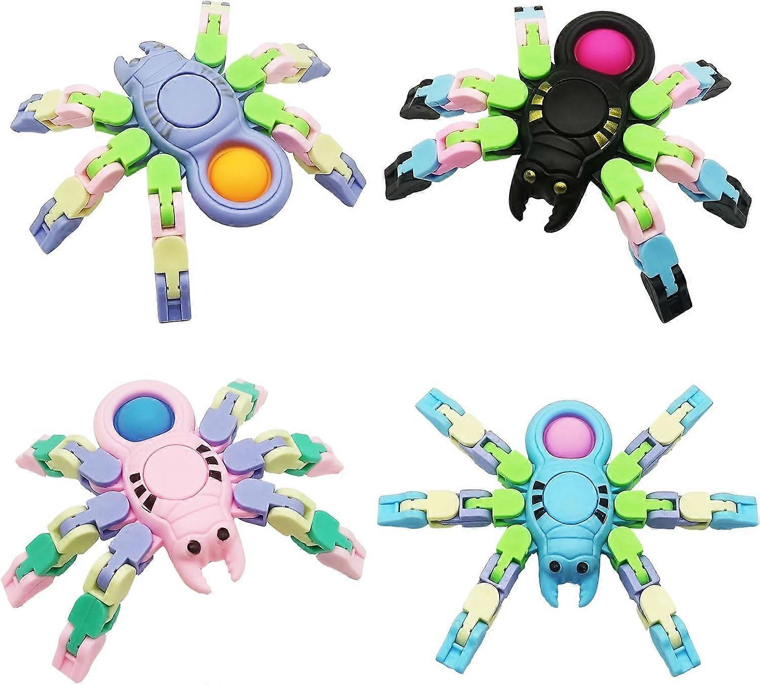 4 Pack New Sensory Fidget Toys, Transformable Chain Pop Spider ...