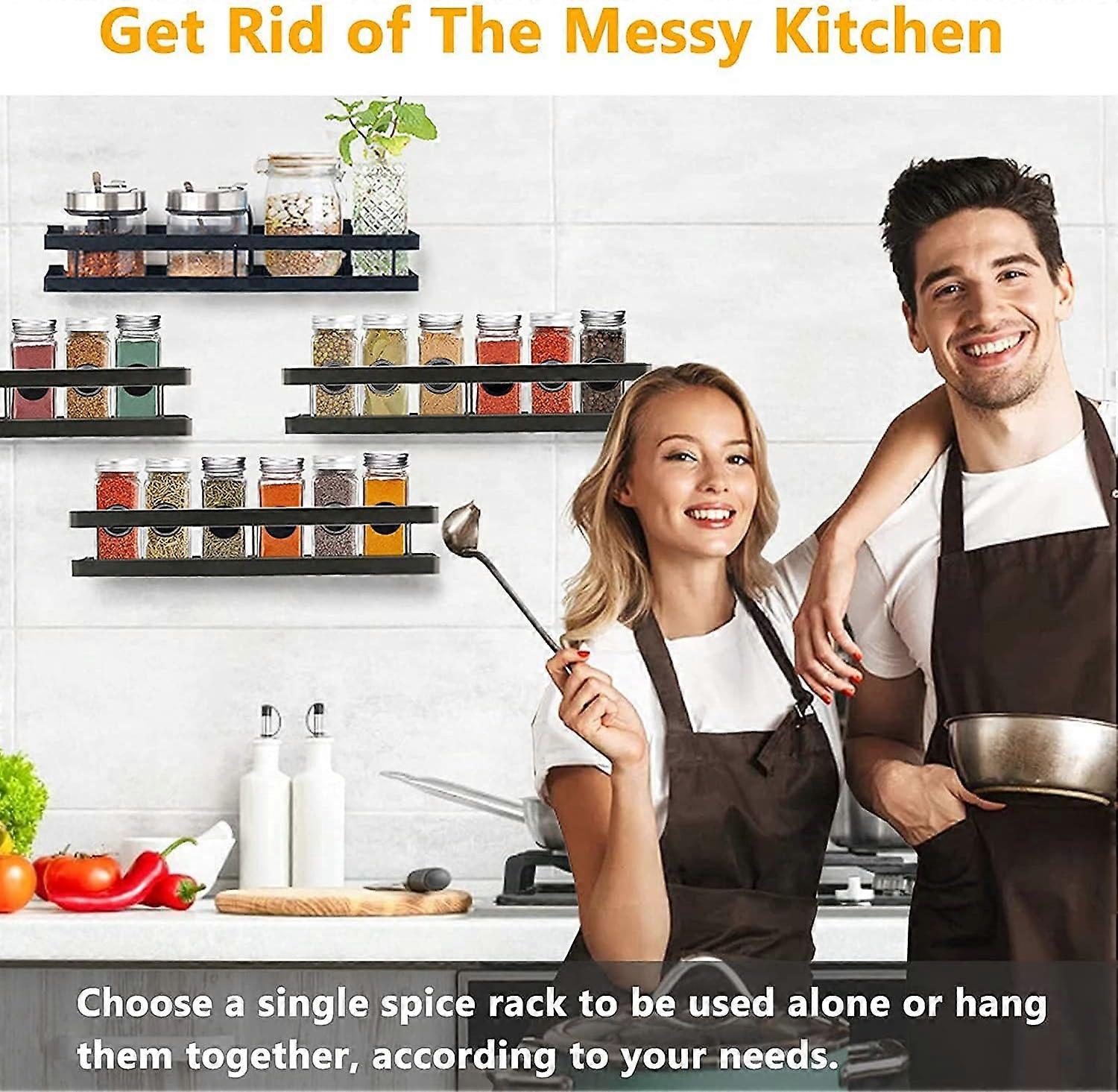 Kitchen Spice Rack, Set of 2 Wall-Mounted Spice Rack, Space-Saving ...