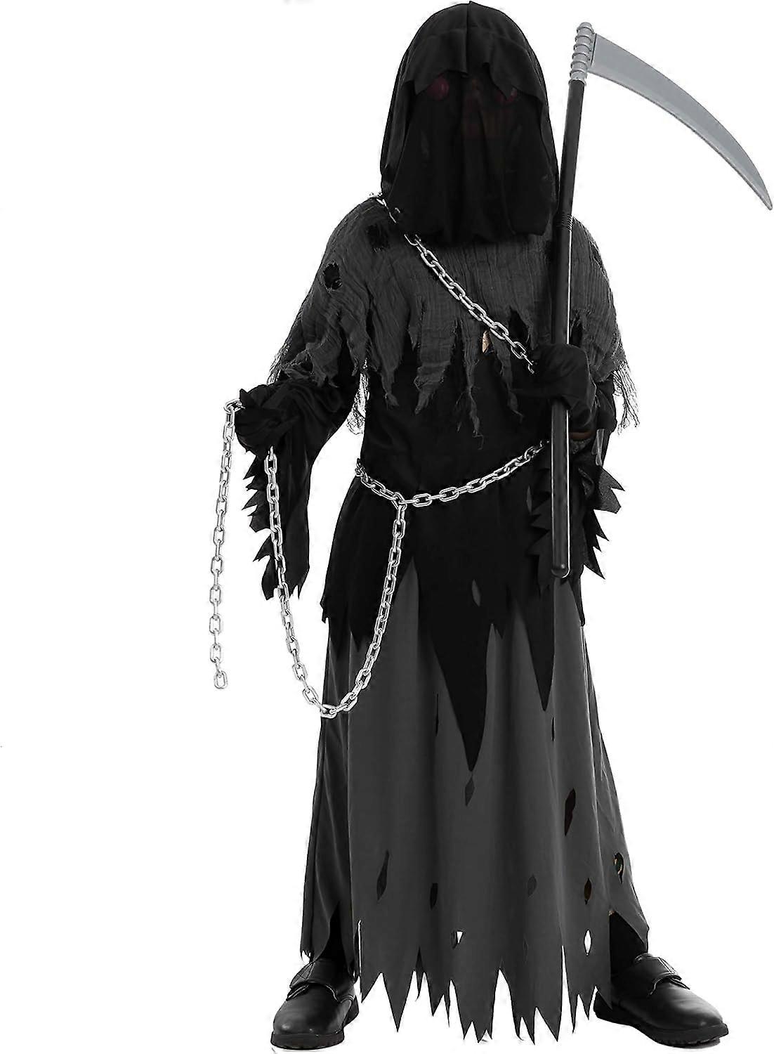 Child Unisex Glowing Eyes Reaper Costume for Creepy Phantom Halloween ...