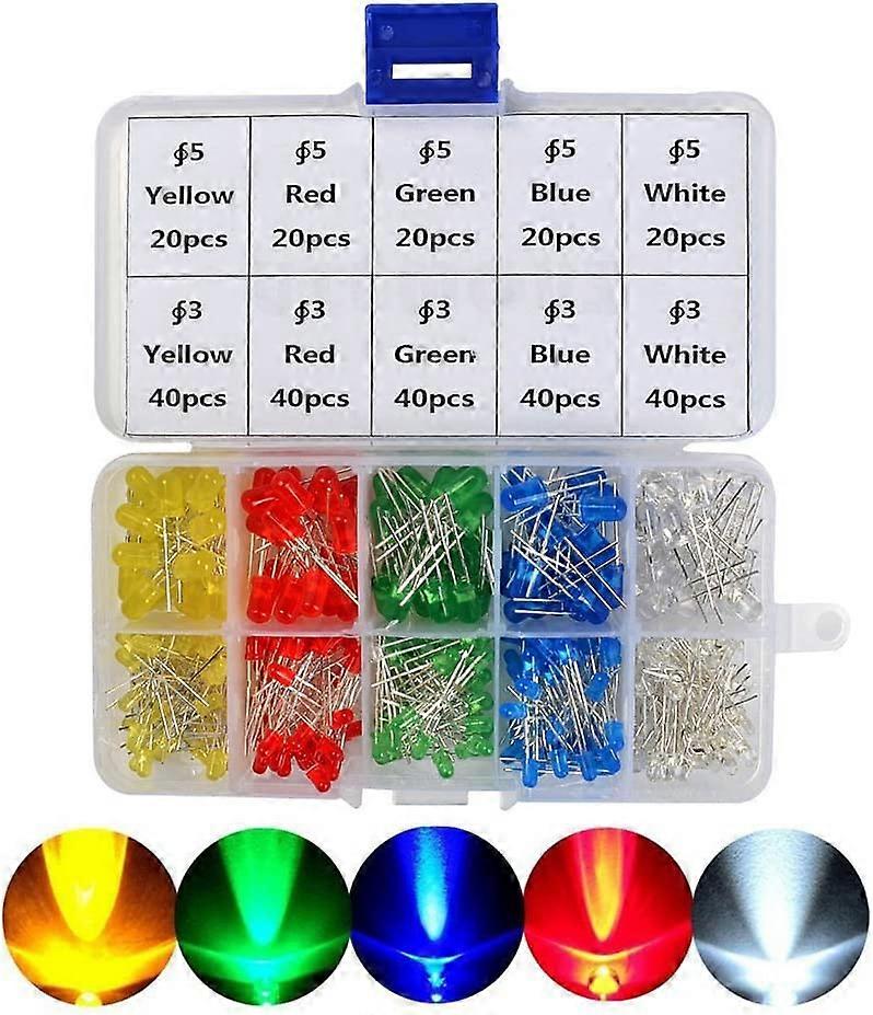300 pcs SuperBright LED Multicolor DIP Light Emitting 3mm / 5mm Diodes ...