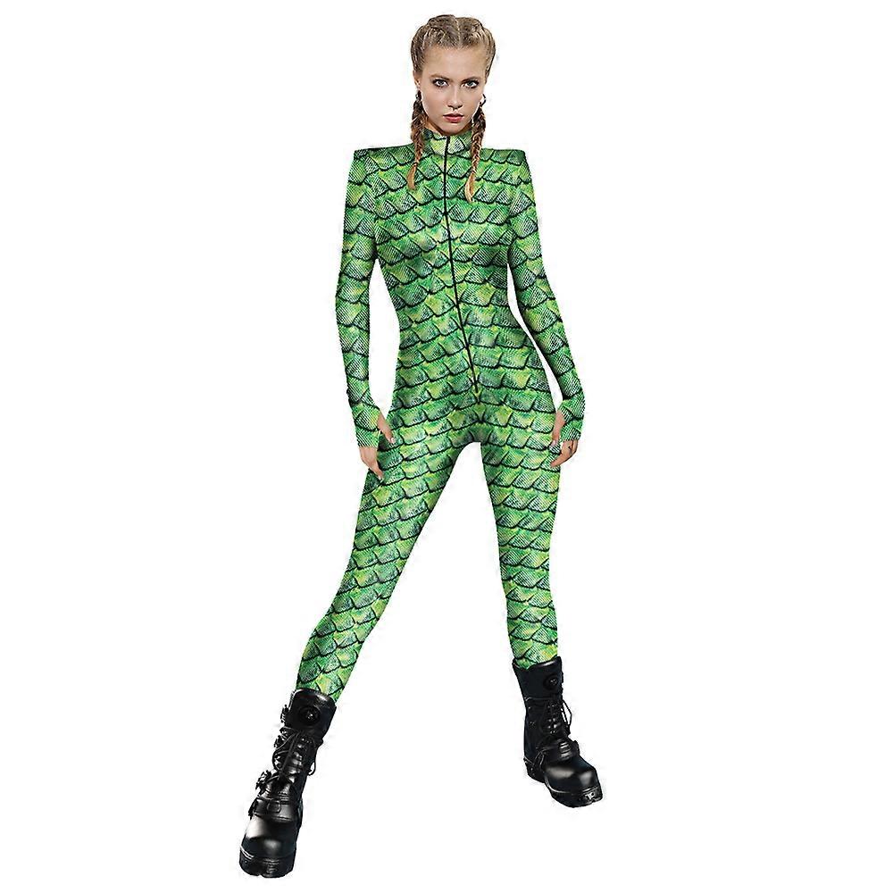 Snake Fish Scales Pattern Skull Cosplay Jumpsuits Printed Sexy Women ...