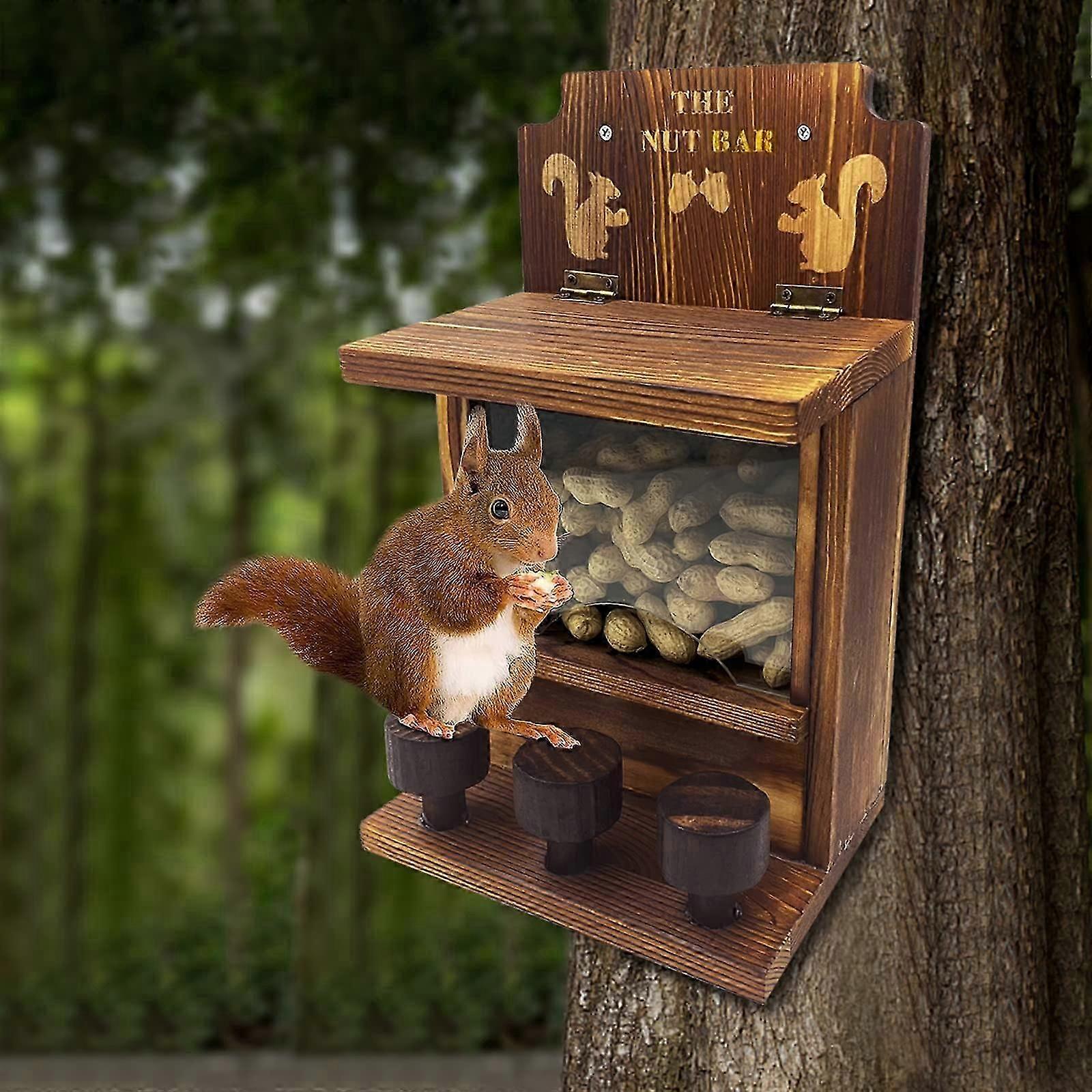 Squirrel Feeder Table, Carbonized Wooden Squirrel Picnic Table Feeders ...