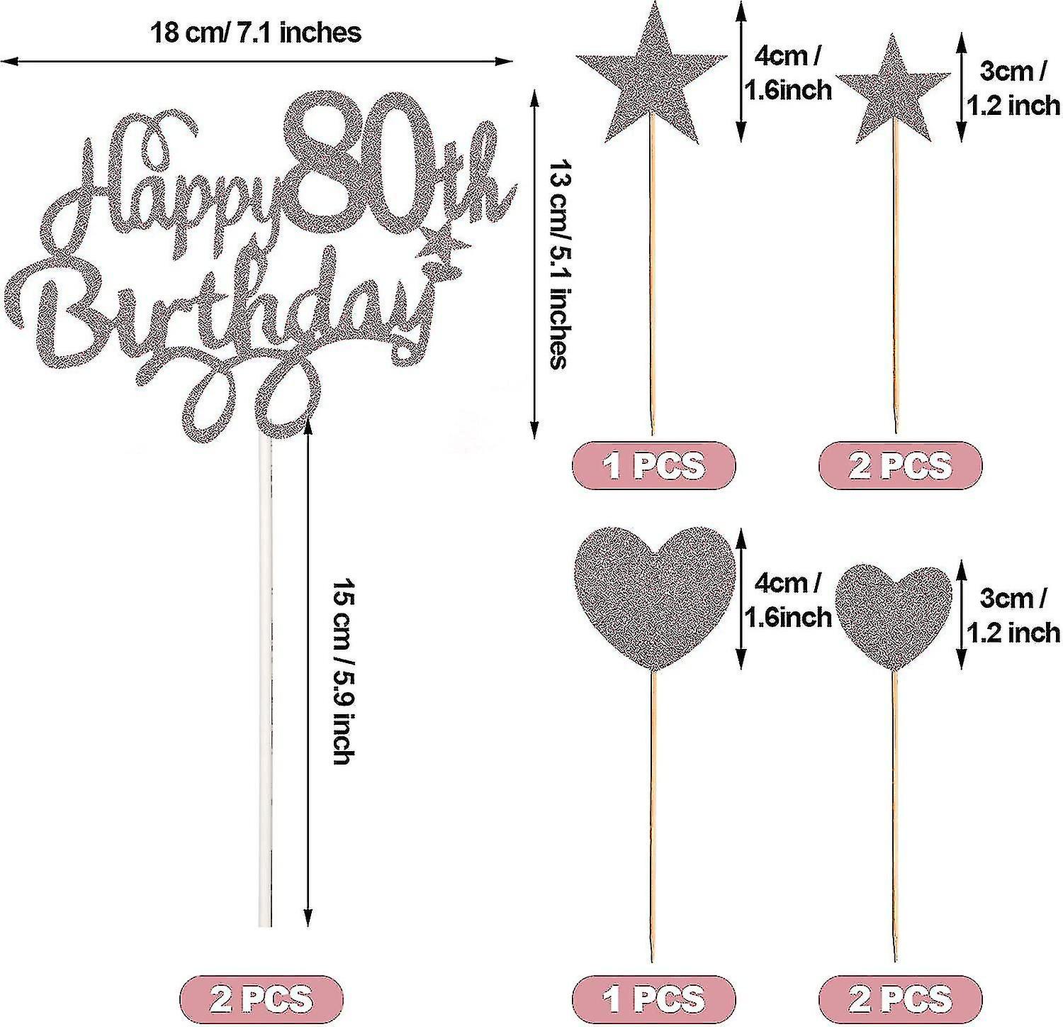 10pcs 80th Birthday Cake Toppers For Ladies Women, Happy 80th Birthday ...