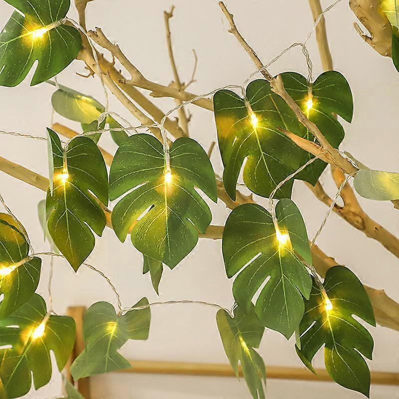 20 LED Monstera Leaf String Lights, Tropical Artificial Rattan Palm ...