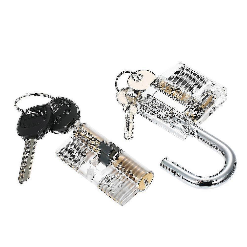 Transparent 15pcs Lock Picking Set Kit Tool With Two Transparent Practice Training Padlock Lock ...