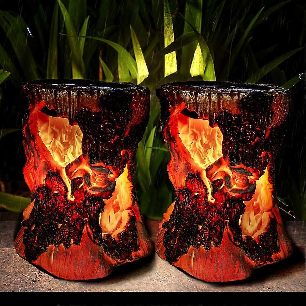 Solar Stump Lights Outdoor Flickering Flame Decorative Lantern ...