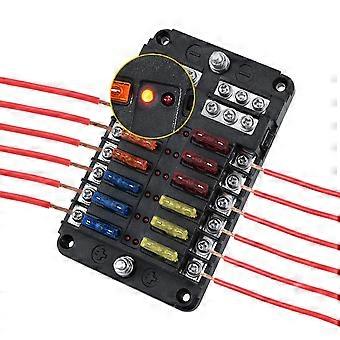 Fuse Box, 12-Way Blade Fuse Block with LED Indicator, 12 Circuits Fuse ...
