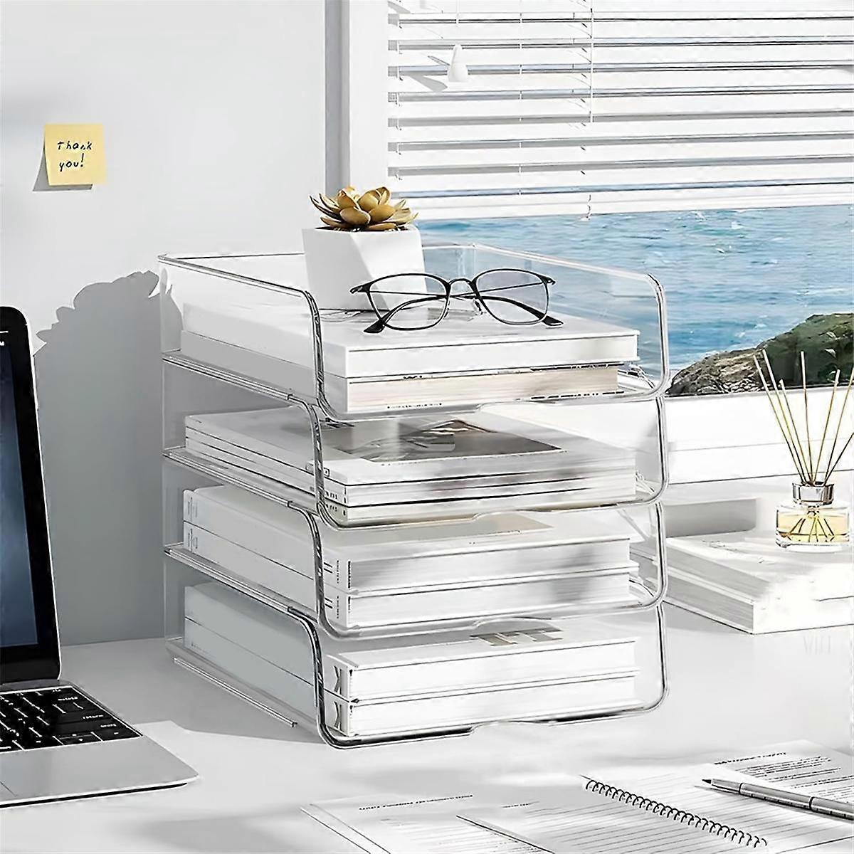 4-Tier Paper Organizer for Desk, Stackable Desk Organizer Paper Tray ...
