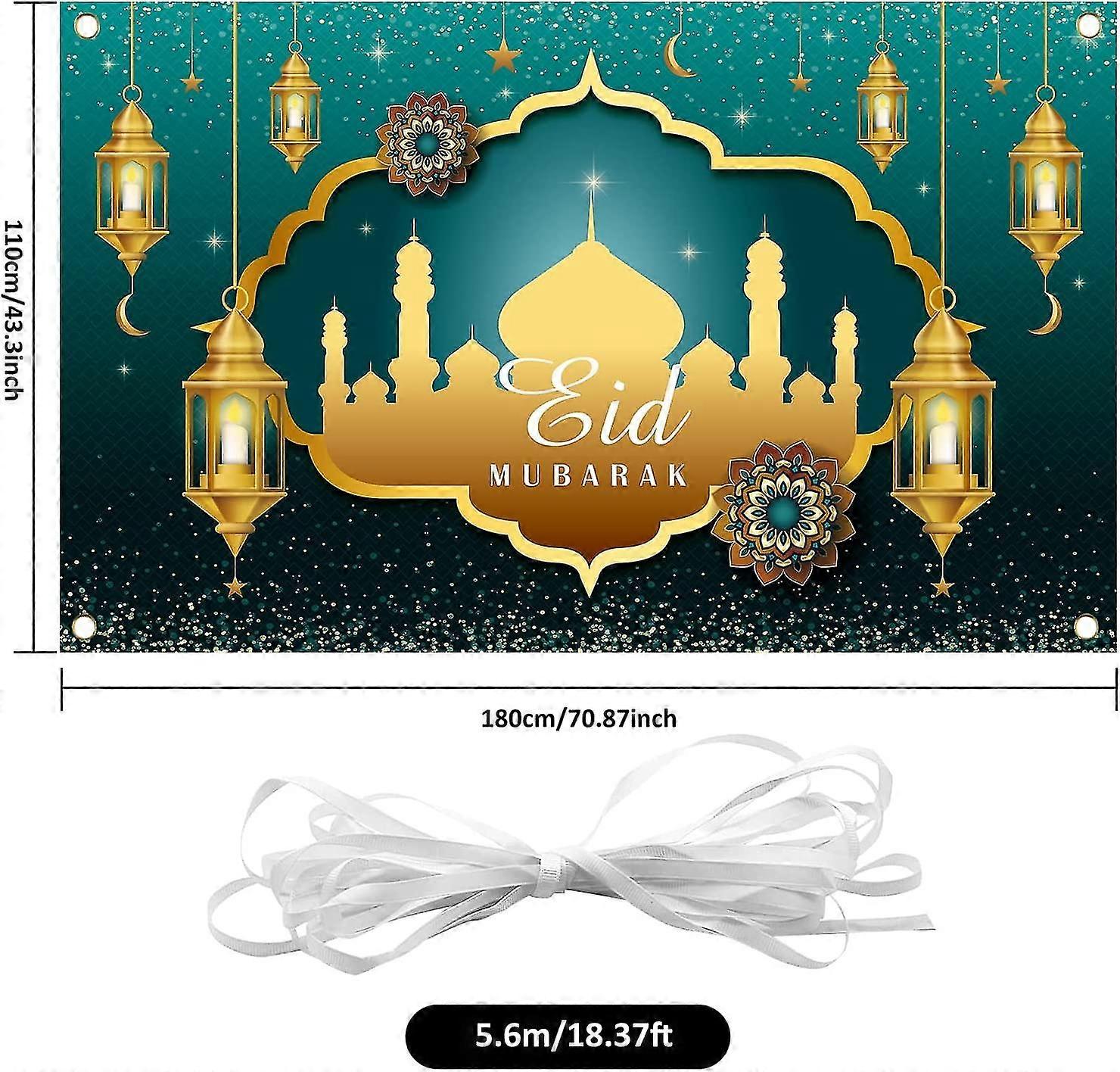 Large Eid Mubarak Party Decorations, Green And Gold Ramadan Mubarak ...
