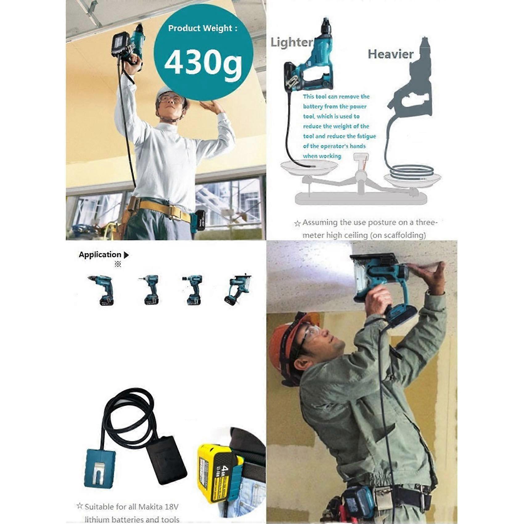 Battery Extension Cord Tool Li-Ion Battery Adapter Weight Reducer ...