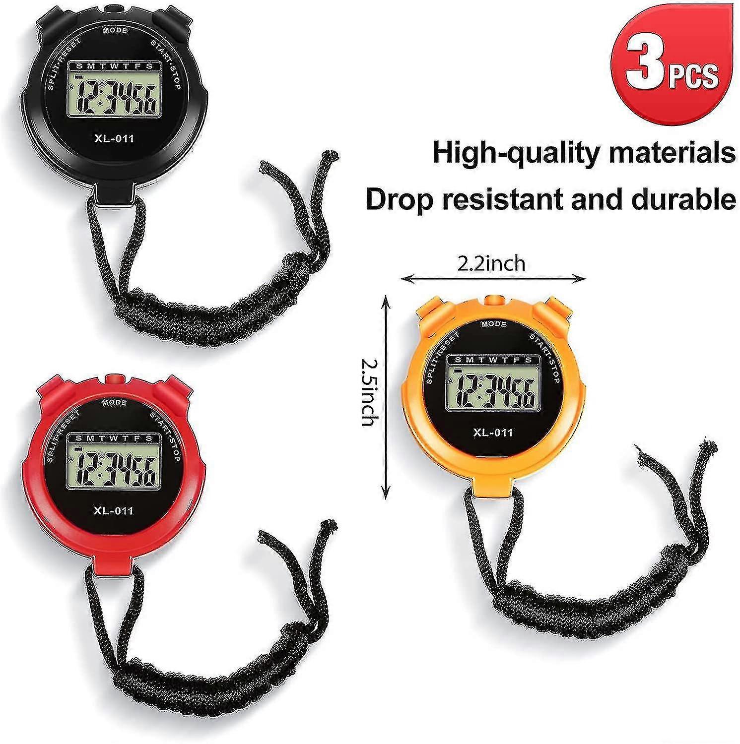3 Pieces Sports Timer Date And Time Function Shockproof Waterproof ...
