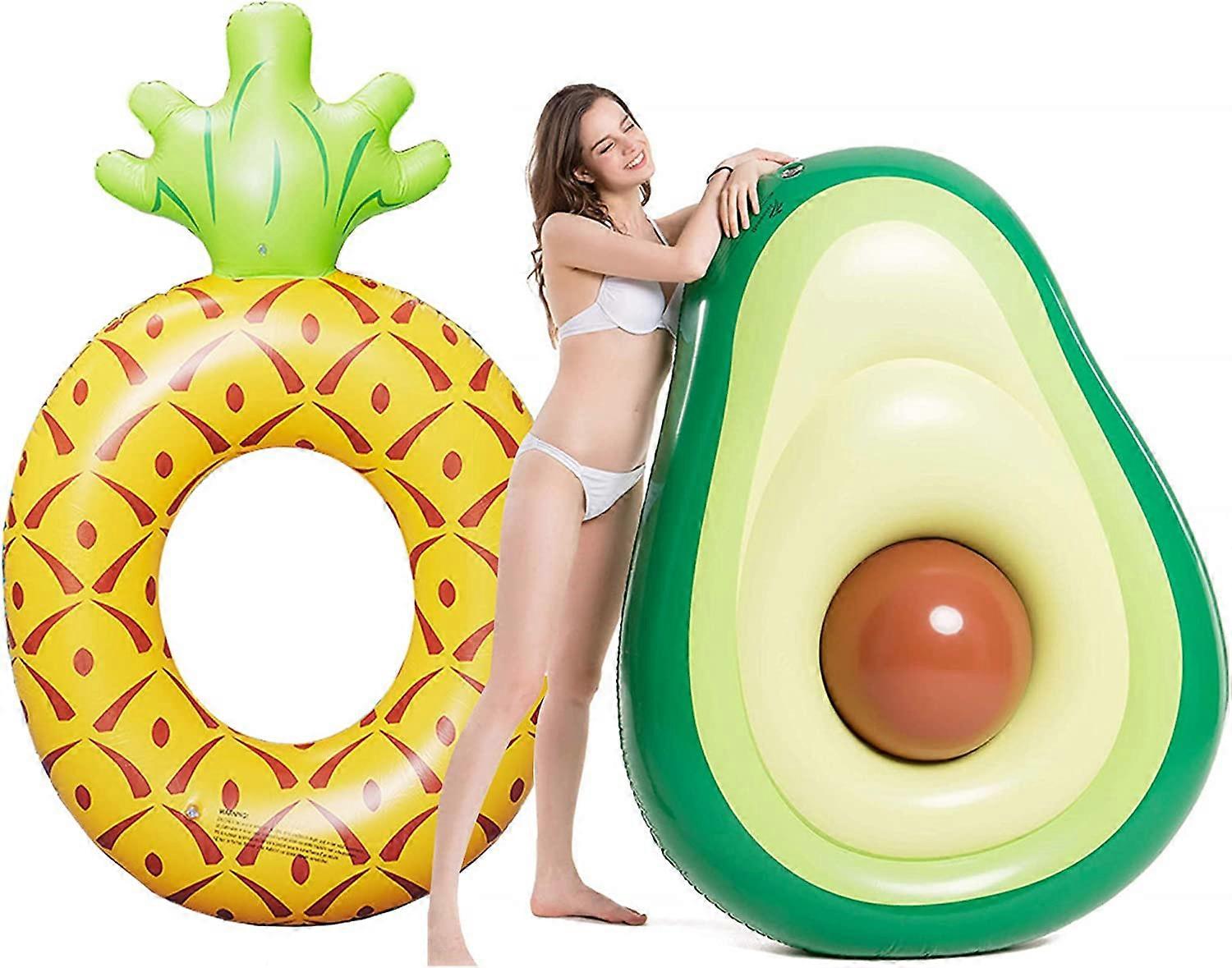 2Pcs Fruit Pool Floats Giant Inflatable Avocado Pineapple Pool Floatie with Ball Water Fun ...