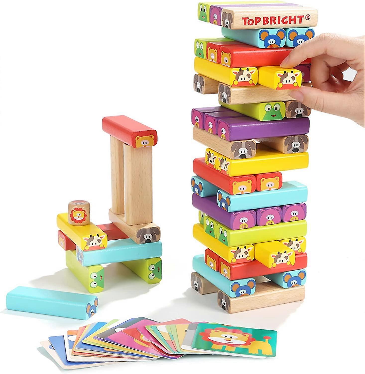 Colored Wooden Blocks Stacking Board Games for Kids Ages 4-8 with 51 ...