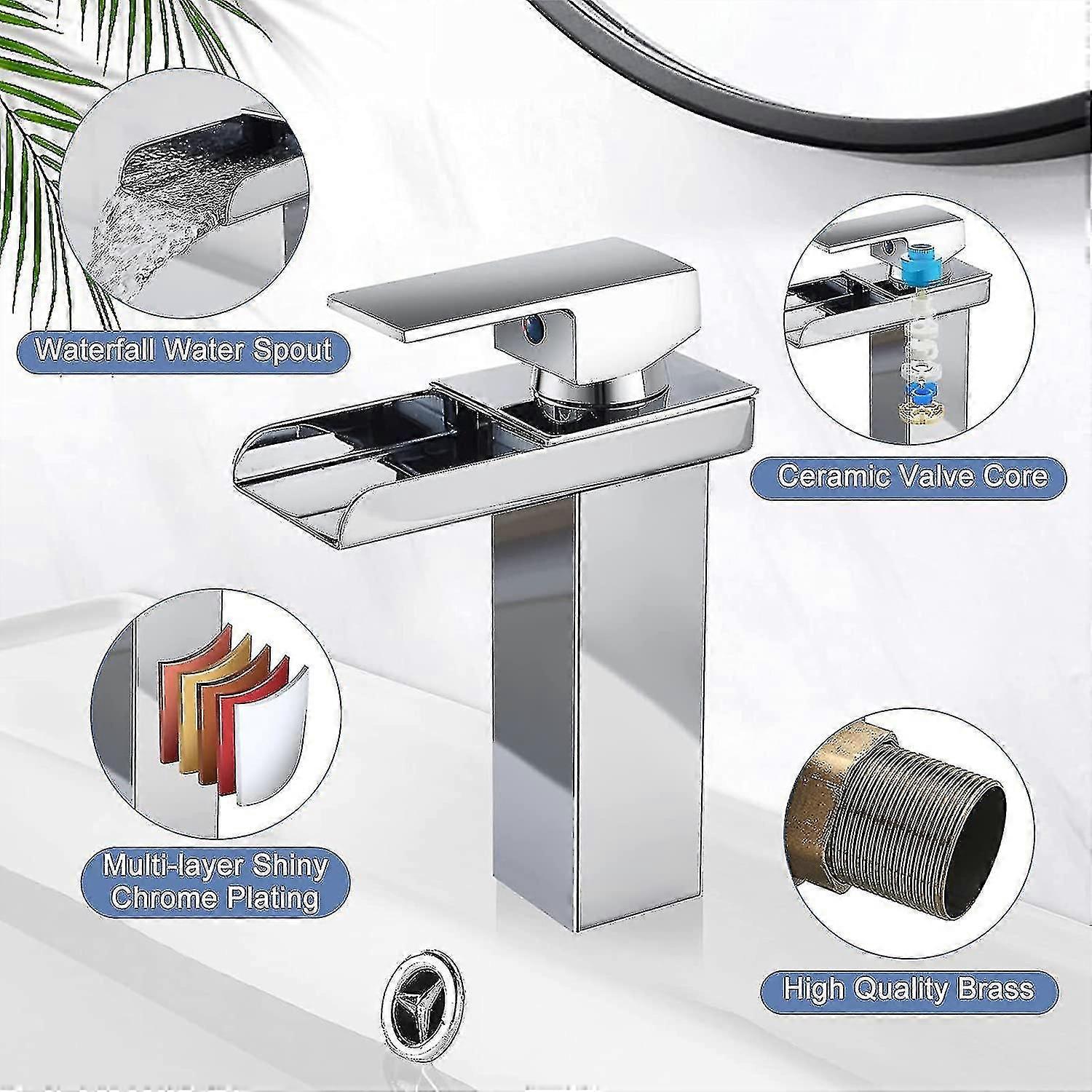 Waterfall Bathroom Faucet, Chrome Basin Mixer Tap Brass Basin Faucet ...