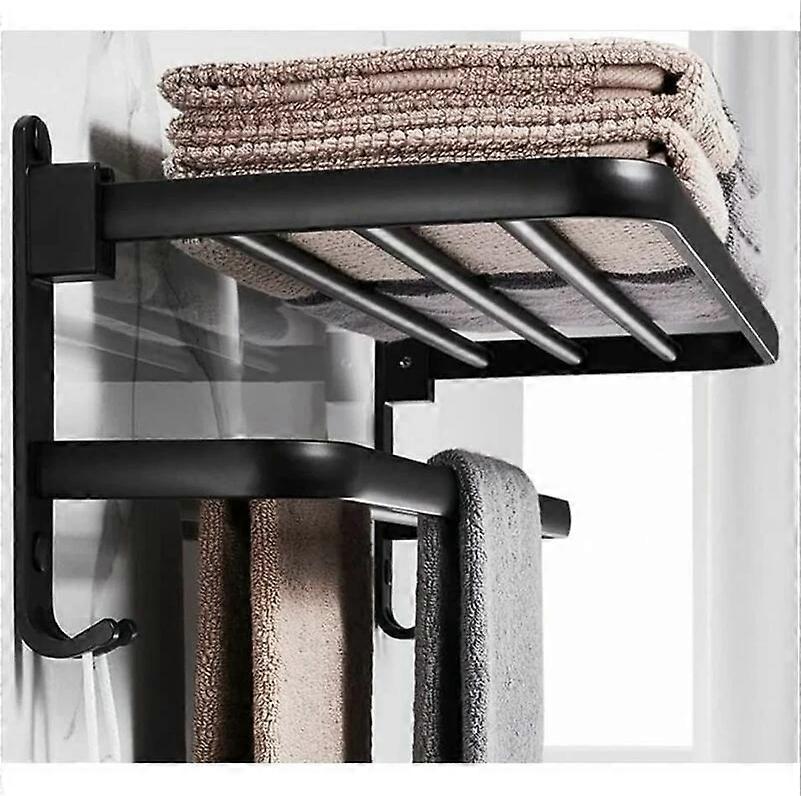 Bathroom Towel Rack, Foldable Mounted Storage Shelf, Space Aluminum ...