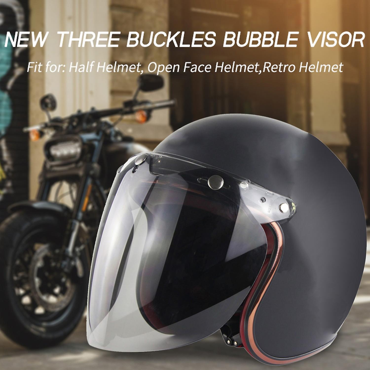 Open Face Helmet Visor Motorcycle Helmet Bubble Lens 3-Snap Bubble Wind ...
