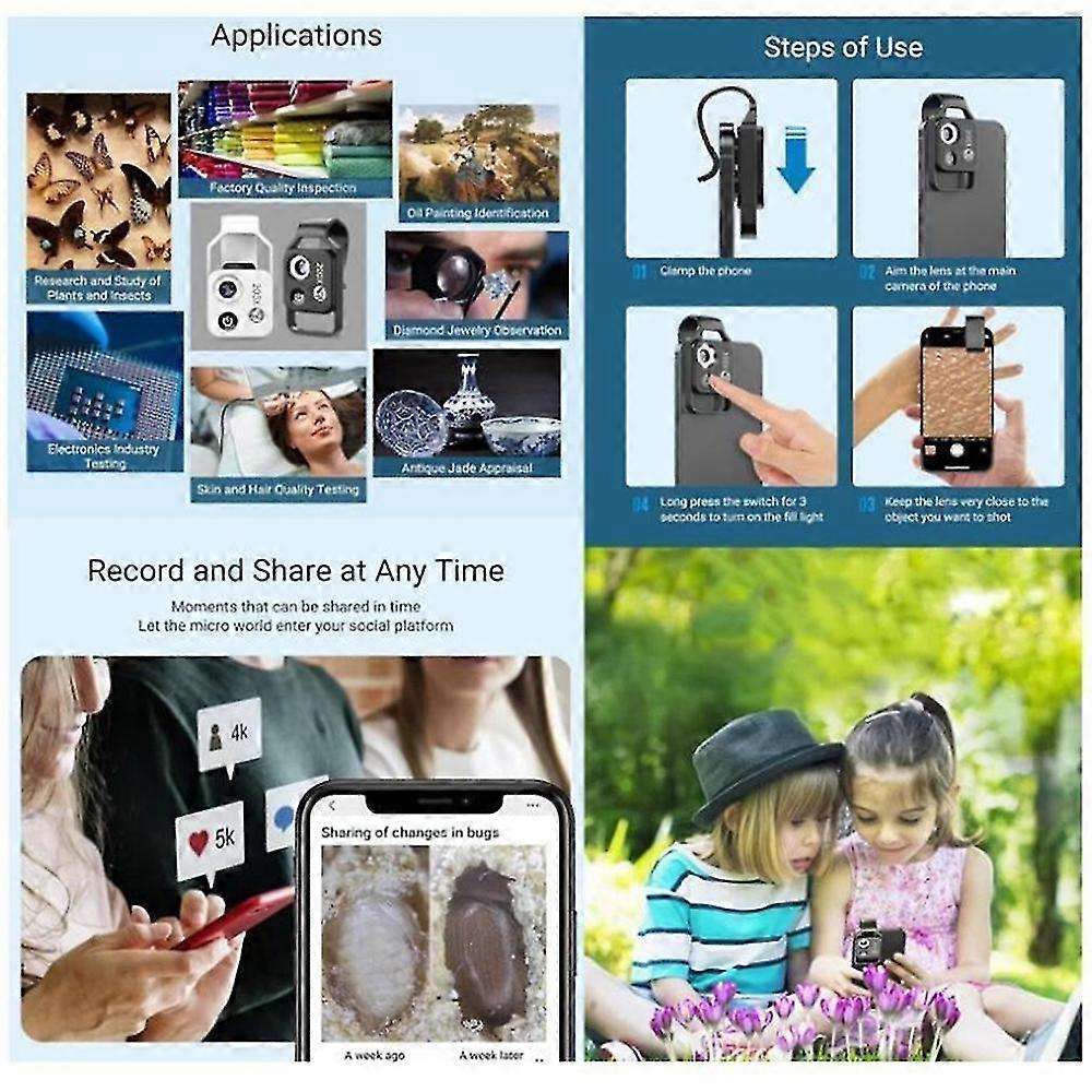 200x Mobile Camera Magnifier Universal Mini Mobile Phone Lens Optical ...