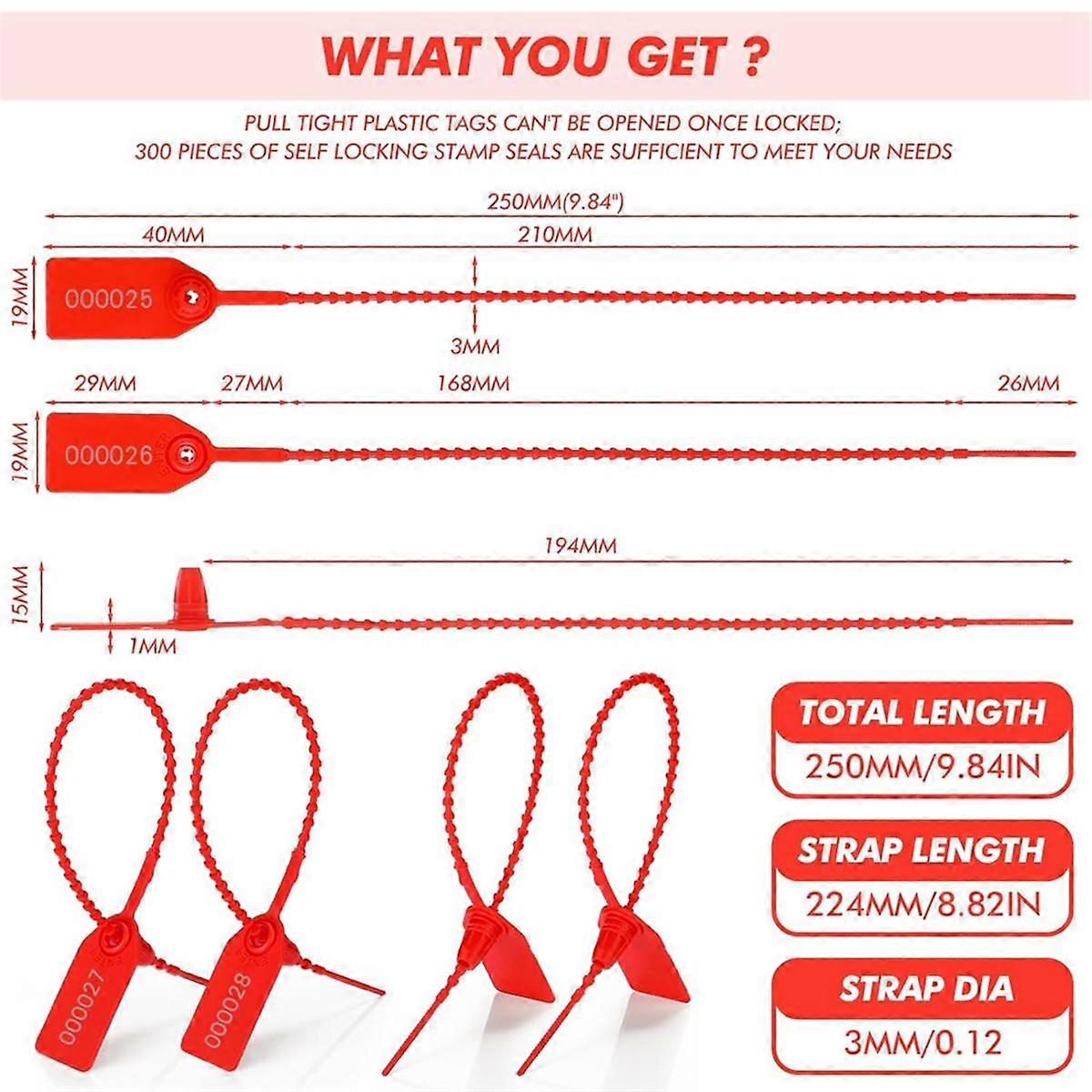 300 Pcs Plastic Tamper Seals, Numbered Zip Ties Security Tags Safety ...