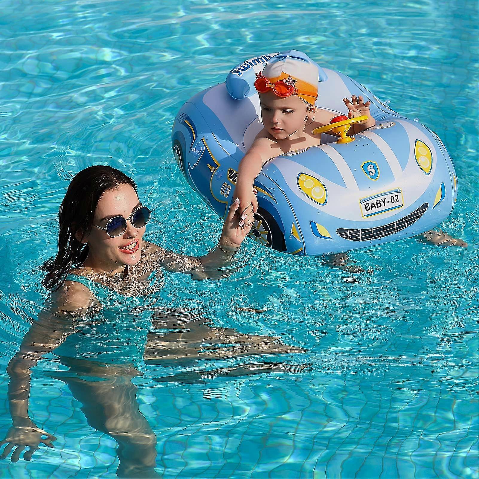 Toddler Pool Float Inflatable Car Baby Swim Float with Adjustable Sun ...