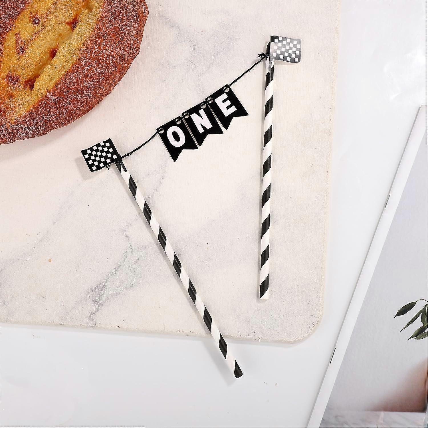 Race Car Cake Topper, Black and White Checkered Race Flag Cake Topper ...