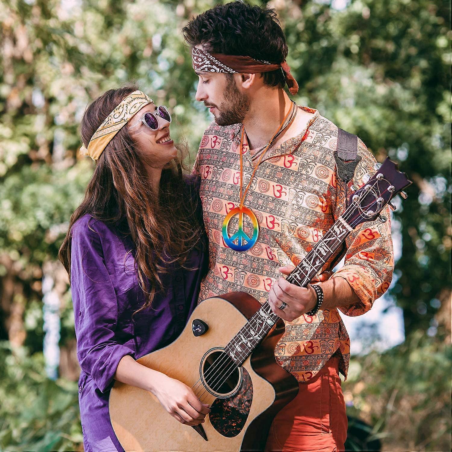 PIAO 20 Pieces Rainbow Peace Sign Pedants Necklaces Set 60s 70s Hippie ...