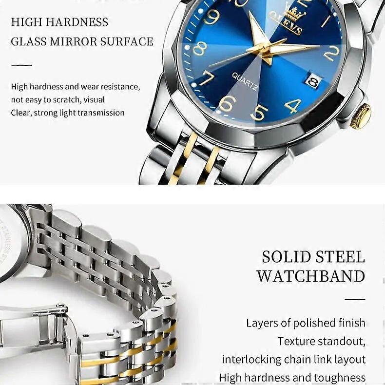 OLEVS Rhomboid Mirror Couple Watch Sets for Men Women Classics Luxury ...