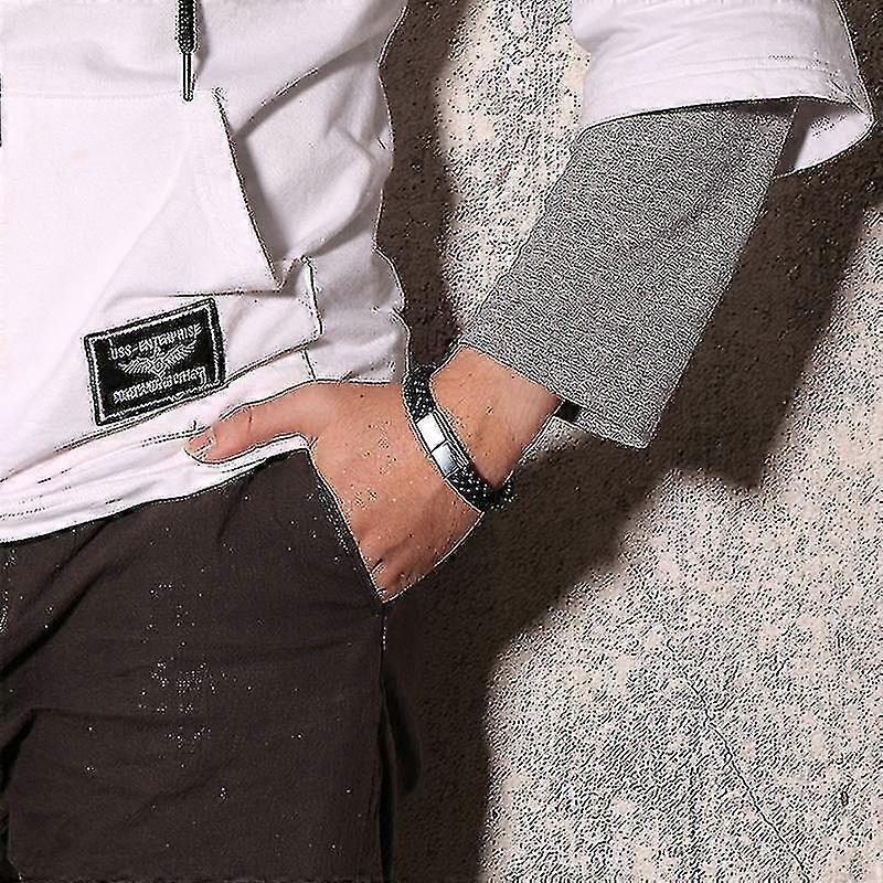 Medical Men's Id Bracelet Braided Leather Bangle With Clasp Diabetes ...