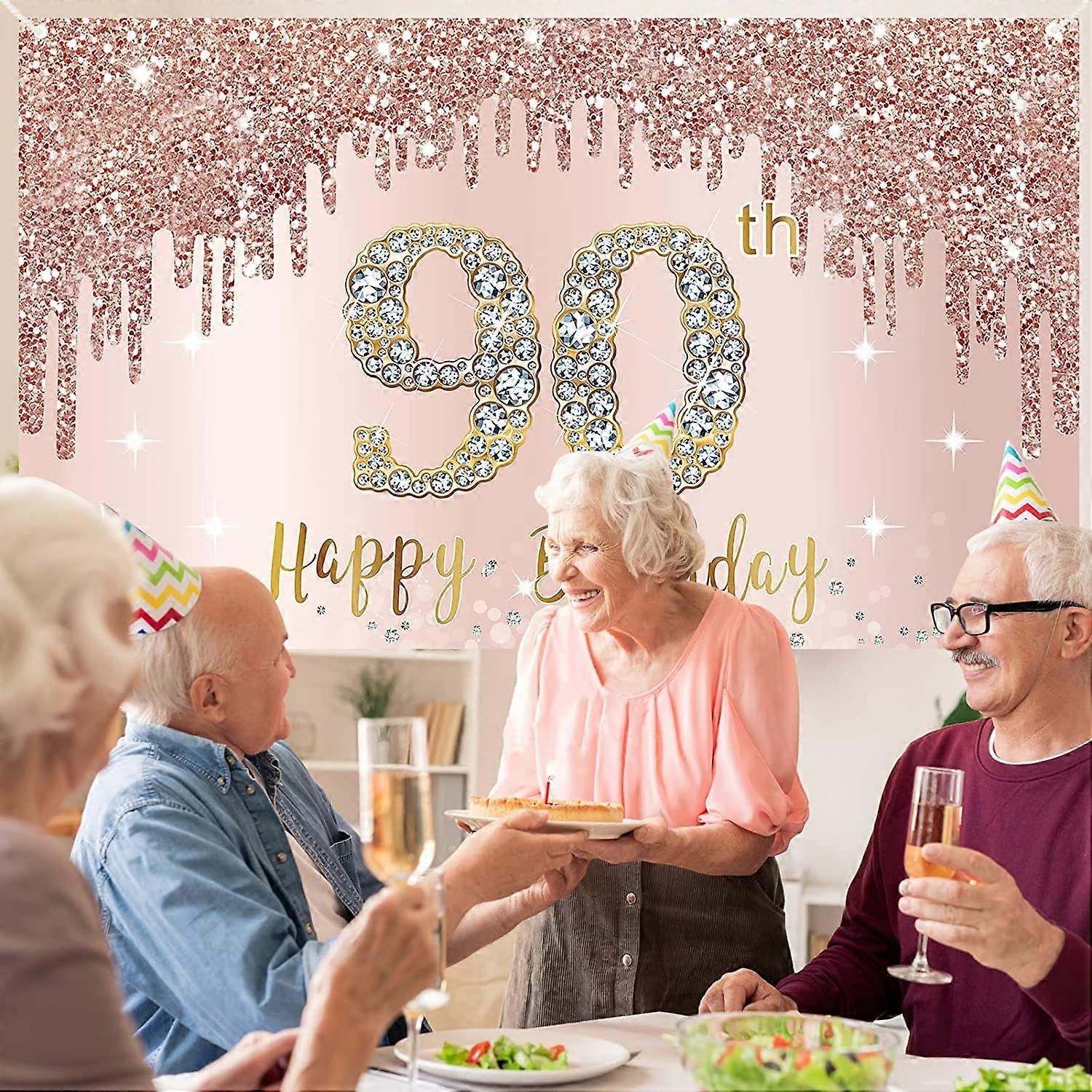 Happy 90th Birthday Banner Backdrop Decorations for Women, Rose Gold 90 ...