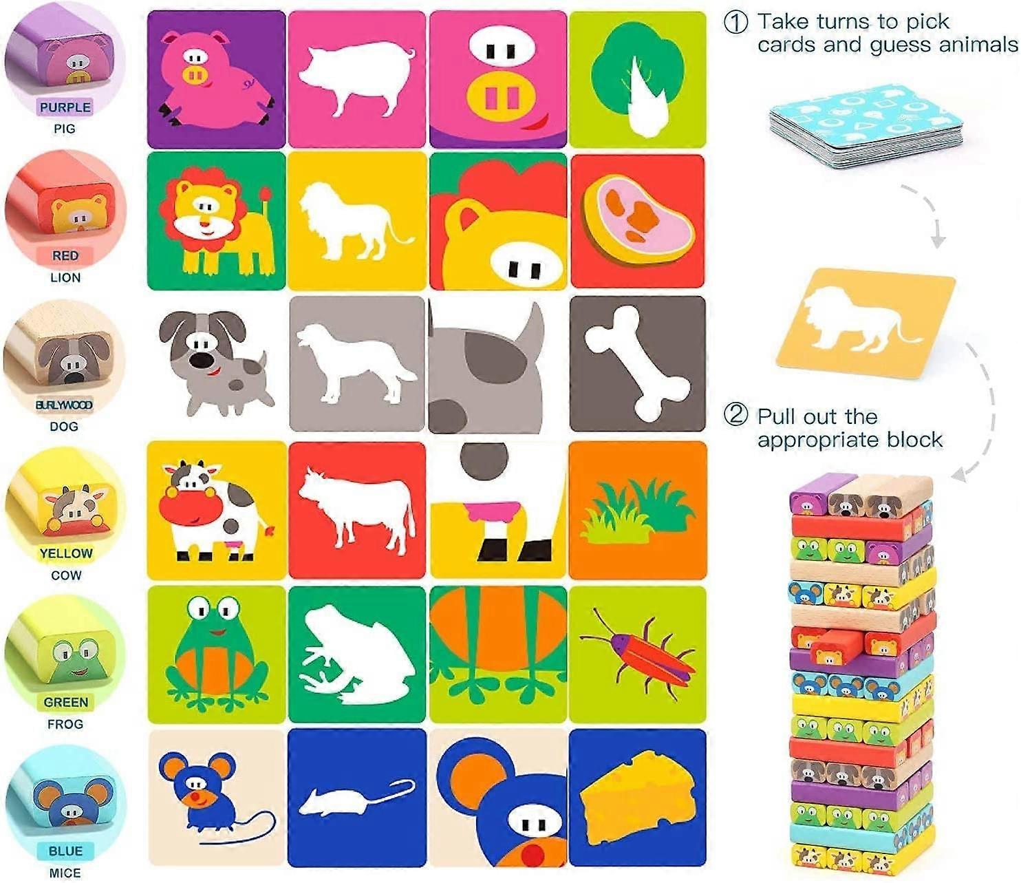 Colored Wooden Blocks Stacking Board Games for Kids Ages 4-8 with 51 ...