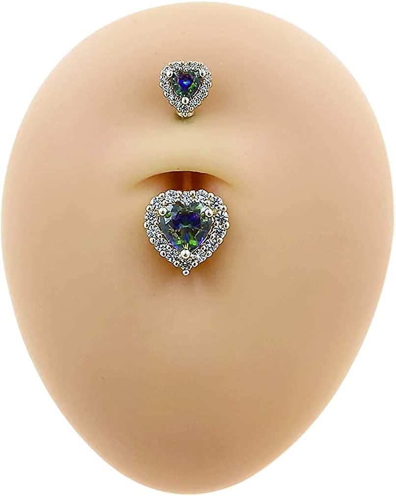 Belly Rings 316l Surgical Ss Pvd Plated Multicolor Heart Cz Navel ...