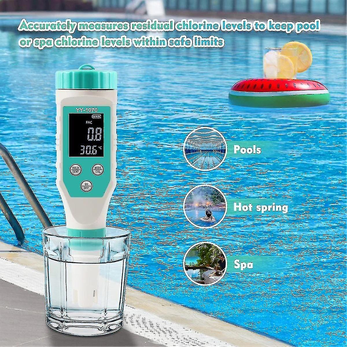 7 In 1 Ph/free Chlorine/orp/ec/tds/salt/temp Ph Meter Swimming Pool ...